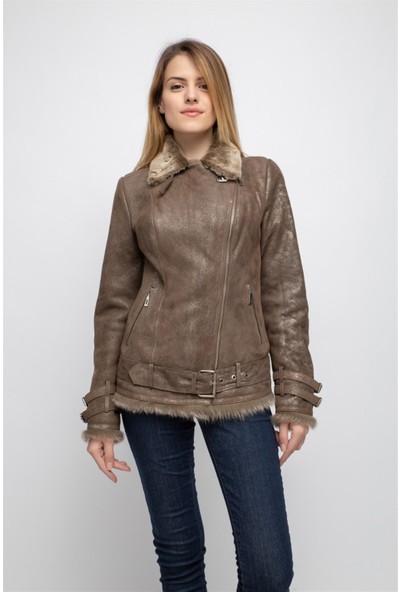 Deriderim Kadın Kürk Kaban Kahve 1929