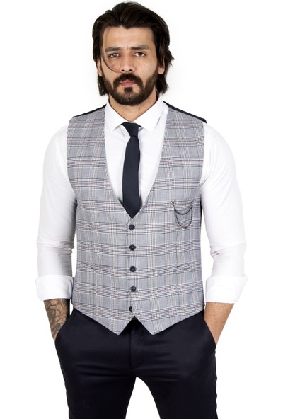 Deepsea Ekose Desen Slim Fit Cepken Yelek 2200006 Deepsea Ekose Desen Slim Fit Cepken Yelek 2200006