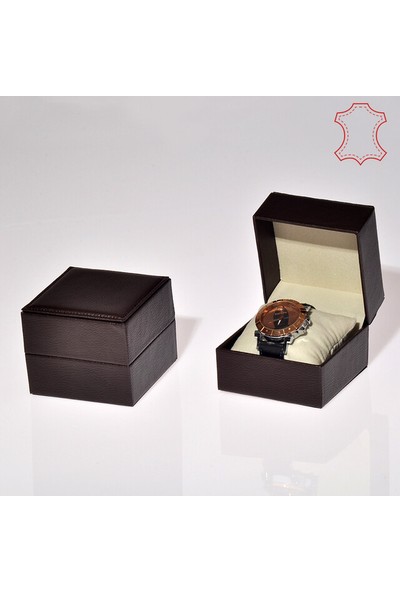 Vitrin Kutu Yastıklı Deri Saat Kutusu Kahve Renk Vitrin Kutu Yastıklı Deri Saat Kutusu Kahve Renk