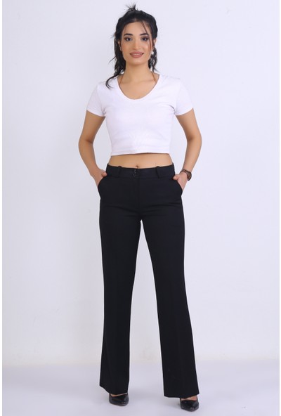 e-bizz store Kadın Yüksek Bel Boru Paça Kumaş Siyah Pantolon e-bizz store Kadın Yüksek Bel Boru Paça Kumaş Siyah Pantolon