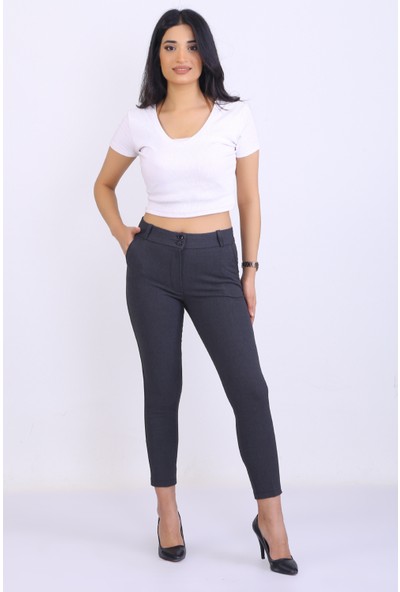 e-bizz store Kadın Yüksek Bel Kalem Kesim Kumaş Füme Pantolon