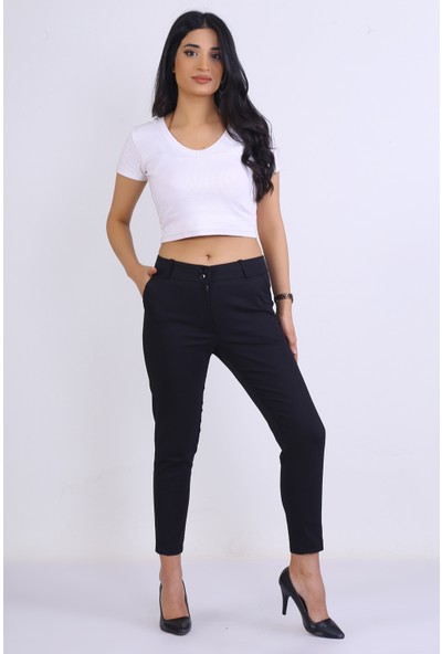 e-bizz store Kadın Yüksek Bel Kalem Kesim Kumaş Siyah Pantolon