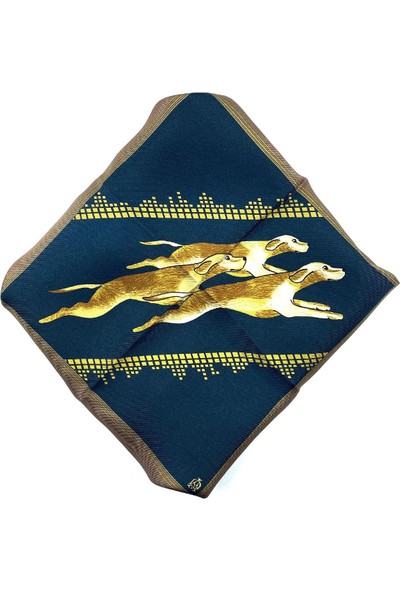 La Pescara Kahve - Yeşil Tazı Motifli Italyan Ipek Cep Mendili SPS518