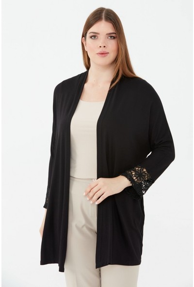 Selen Giyim Büyük Beden Arkası Şerit Dant Hırka Selen Giyim Büyük Beden Arkası Şerit Dant Hırka