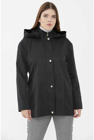 Selen Giyim Büyük Beden Dik Yaka Trençkot