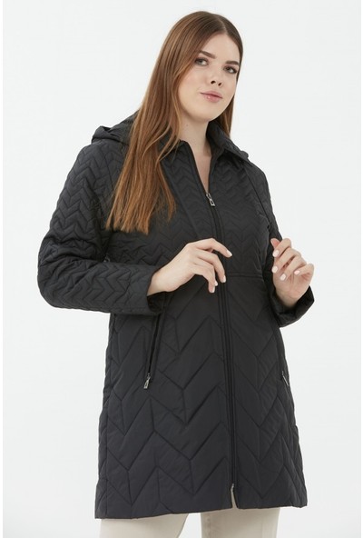 Selen Giyim Büyük Beden Fermuarlı Üstü Kombinli Kapt Mont - 20ksl9943