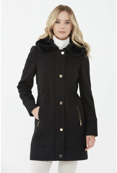 Selen Giyim Kapüşonlu Kürklü Beli Büzgüllü Kaban Selen Giyim Kapüşonlu Kürklü Beli Büzgüllü Kaban