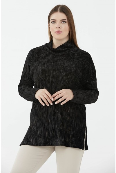 Selen Giyim Büyük Beden Degaje Yaka Kadife Fitilli Bluz - 20ksln8855
