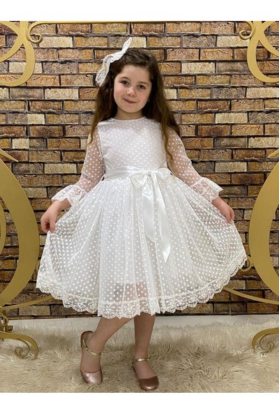 Dantelli Beyaz Mini Puantiyeli Kurdelalı Tül Elbise - Tül Abiye - Mezuniyet Dantelli Beyaz Mini Puantiyeli Kurdelalı Tül Elbise - Tül Abiye - Mezuniyet