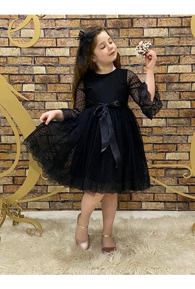 Dantelli Siyah Mini Puantiyeli Kurdelalı Tül Elbise - Tül Abiye - Mezuniyet Dantelli Siyah Mini Puantiyeli Kurdelalı Tül Elbise - Tül Abiye - Mezuniyet