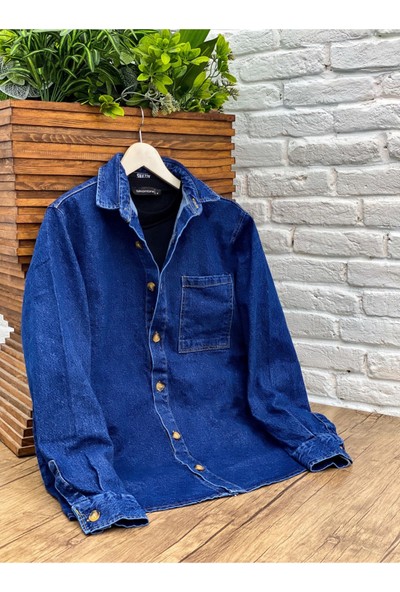Bikombine Erkek Lacivert Oversize Kot Gömlek