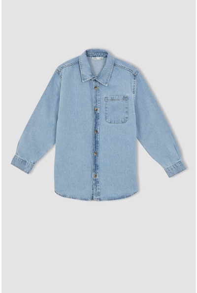 DeFacto Erkek Çocuk Regular Fit Çift Cepli Uzun Kollu Jean Gömlek W5143A622SP