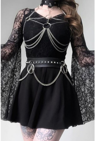 Angels Passion Deri ve Zincirli Şık Harness Takım - APFT413