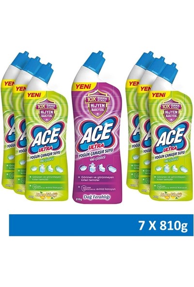 Ace U ltra Power Jel Kıva mlı Çamaşır Suyu Limon Tazeliği ve Dağ Tazeliği 810 gr x 7 Ace U ltra Power Jel Kıva mlı Çamaşır Suyu Limon Tazeliği ve Dağ Tazeliği 810 gr x 7