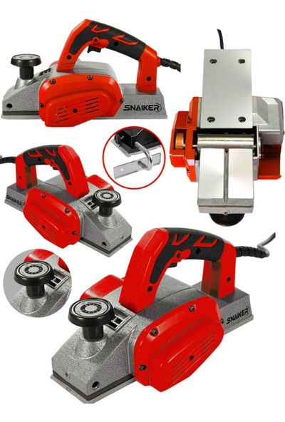 Snaiker Alman Pro 4000 Watt Bakir Sargılı Metal Şanzuman Çift Bıçakli Planya Rende Makinesi Kirmizi