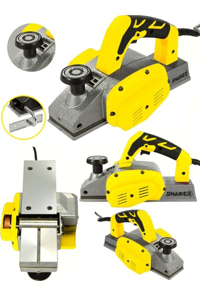 Snaiker Alman Pro 4000 Watt Bakir Sargılı Metal Şanzuman Çift Bıçakli Planya Rende Makinesi Sari