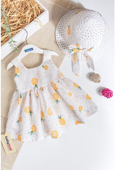 Babymod Ananas Baskılı Şapkalı Kız Bebek Yazlık Elbise