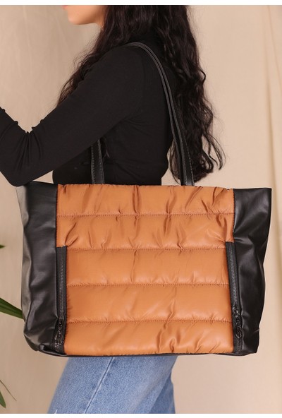 7erbilden Toon Taba Polyester Siyah Detaylı Çanta