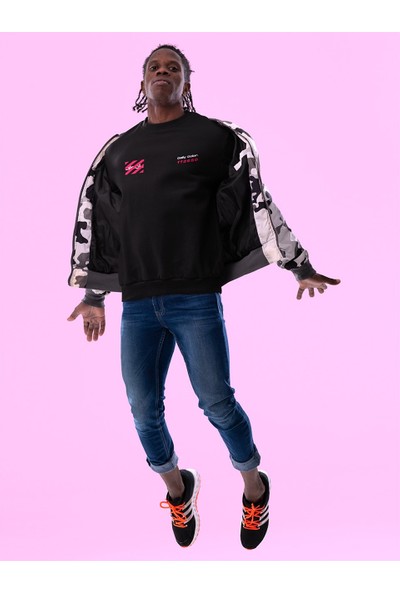 Block Fashion Siyah Sweat Pembe Baskı