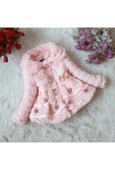 Miss Pembe Peluş Kız Çoçuk Montu