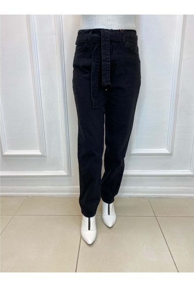 Azra Fashion Beli Kuşaklı Mom Jean - Siyah - 30