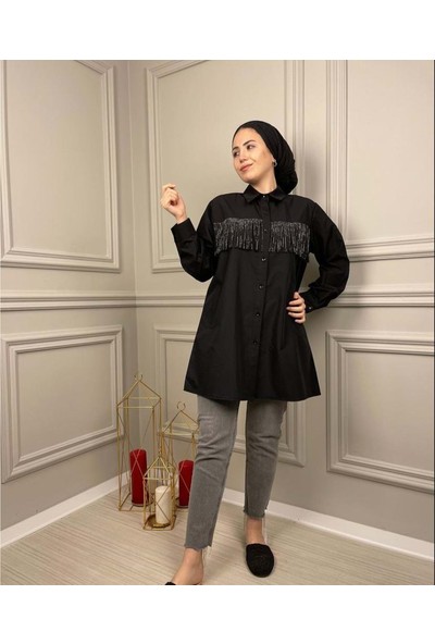 Azra Fashion Püsküllü Gömlek 30960 - Siyah - 38