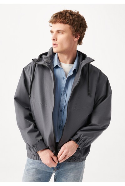 Mavi Erkek Kapüşonlu Gri Mont 0110008-80776