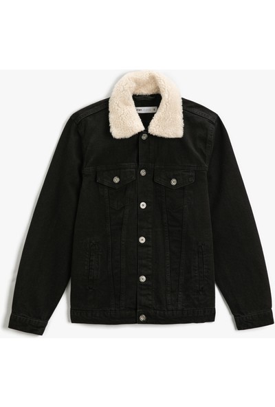 Koton Suni Kürk Yakalı Kot Mont