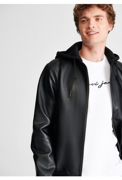 Mavi Erkek Kapüşonlu Suni Deri Ceket 0110018-900 Mavi Erkek Kapüşonlu Suni Deri Ceket 0110018-900