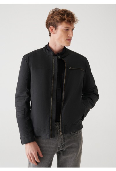 Mavi Siyah Suni Deri Ceket