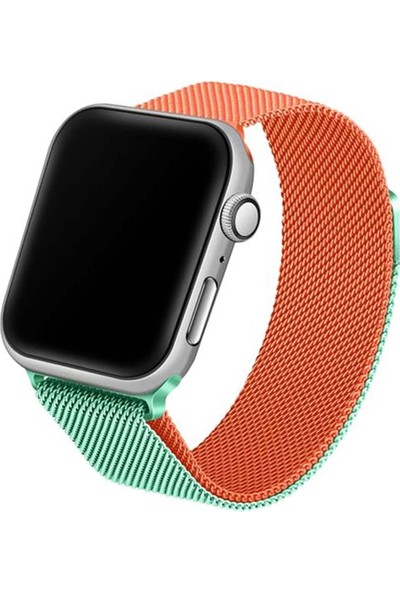 CoverZone Apple Watch 3-4-5-6 38MM Hasır Örme Metal Vistoso Kordon Yeşil Turuncu CoverZone Apple Watch 3-4-5-6 38MM Hasır Örme Metal Vistoso Kordon Yeşil Turuncu