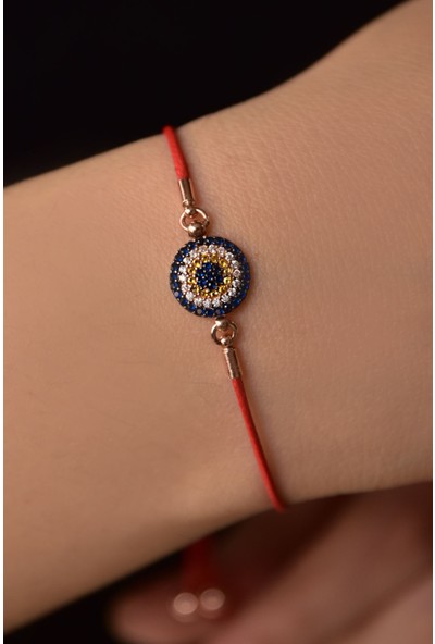 Papatya Silver 925 Ayar Gümüş Zirkon Taşlı Kırmızı Ipli Nazar Kadın Bileklik