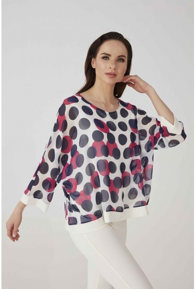 Selen Giyim Üstü Şifon Dök.büyük Puantiye Bluz