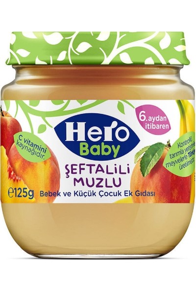 Hero Baby 12 Adet Şeftalili Muzlu Kavanoz Bebek Maması 125 gr