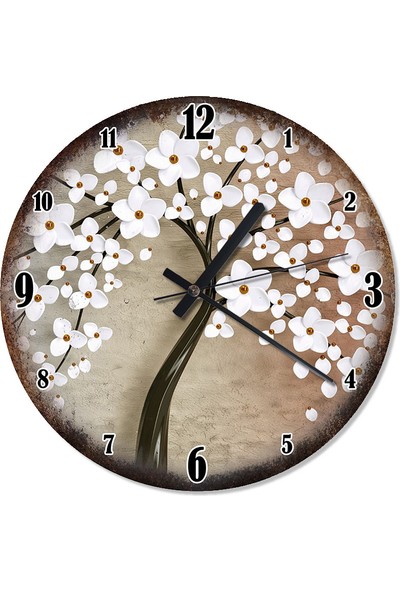 Tablomega Beyaz Çiçekli Ağaç Tasarım Duvar Saati Tablomega Beyaz Çiçekli Ağaç Tasarım Duvar Saati