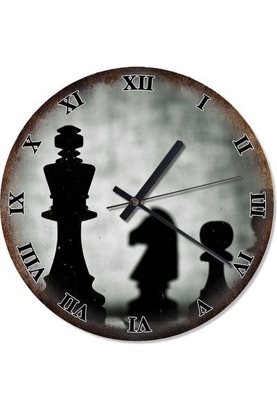 Tablomega Siyah Satranç Taşları Akarlı Duvar Saati