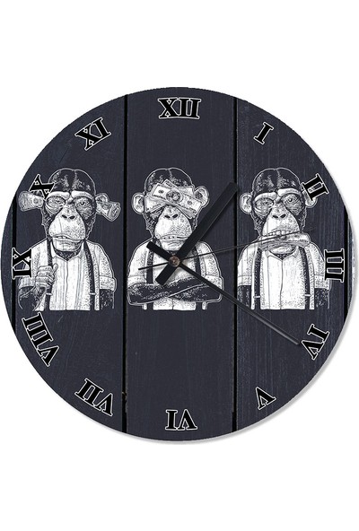 Tablomega Üç Maymun Retro Duvar Saati