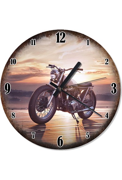 Tablomega Motosiklet ve Gün Batımı Özel Tasarım Duvar Saati