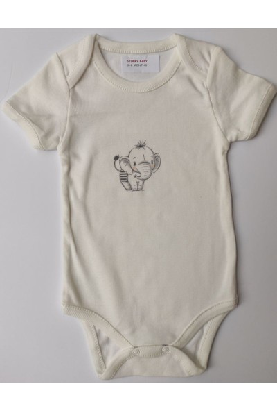 Storky Baby Çıtçıtlı Zıbın-Body Pamuklu Kısa Kollu Fil Desenli