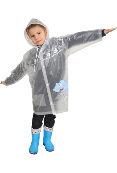 Masho Trend Mavi Bulut Desen Şeffaf Çocuk Yağmurluk Su Geçirmez Çocuk Yağmurluk Bulut Yağmurluk