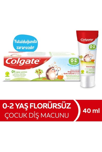 Colgate 0-2 Yaş Doğal Meyve Tadında Florürsüz Çocuk Diş Macunu 40 ml Colgate 0-2 Yaş Doğal Meyve Tadında Florürsüz Çocuk Diş Macunu 40 ml