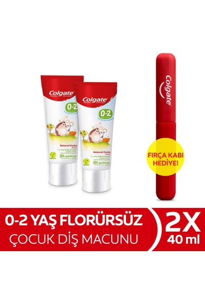 Colgate 0-2 Yaş Doğal Meyve Tadında Florürsüz Çocuk Diş Macunu 40 ml x 2 Adet + Fırça Kabı Hediye Colgate 0-2 Yaş Doğal Meyve Tadında Florürsüz Çocuk Diş Macunu 40 ml x 2 Adet + Fırça Kabı Hediye
