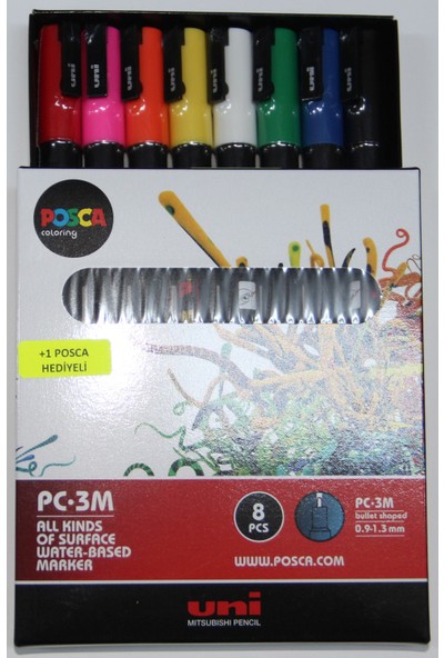 Uni Posca Pc-3m 0.9-1.3 mm Su Bazlı Boyama Markörü Seti Ana Renkler 8 Renk Uni Posca Pc-3m 0.9-1.3 mm Su Bazlı Boyama Markörü Seti Ana Renkler 8 Renk