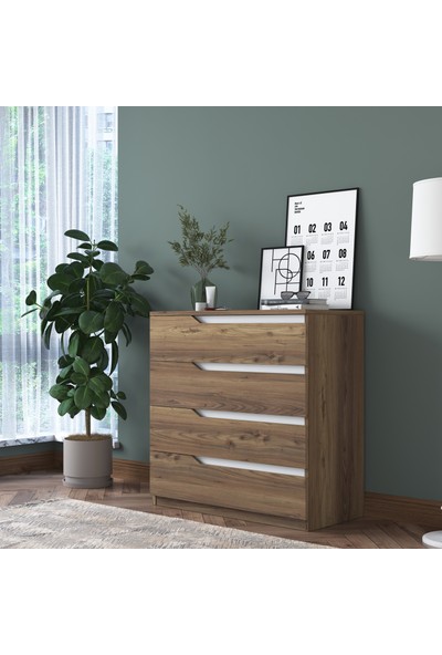 Rani BE101 Şifonyer 4 Çekmeceli Yatak Odası Bebek Odası Minyatür Ceviz - Beyaz 91X80 cm Rani BE101 Şifonyer 4 Çekmeceli Yatak Odası Bebek Odası Minyatür Ceviz - Beyaz 91X80 cm