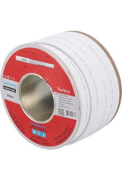 Botech RG6U4 4K UHD Anten Kablosu 100 Metre Botech RG6U4 4K UHD Anten Kablosu 100 Metre