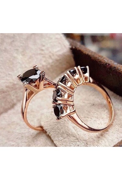 Alyans Star Rose Kaplama Siyah Taşlı Beştaş ve Tektaş Kombini