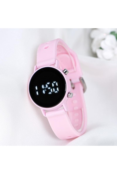 Oleydi Toz Pembe Beyaz LED Ekran Dijital Kadın Kız Çocuk Kol Saati