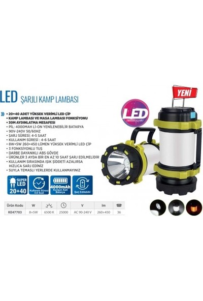Klaus Led Kamp Lambası Ke47703 (şarjlı) Klaus Led Kamp Lambası Ke47703 (şarjlı)