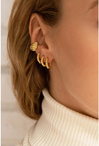 New Obsessions Vintage Burgulu Altın Kaplama Sıkıştırmalı Kıkırdak Küpesi