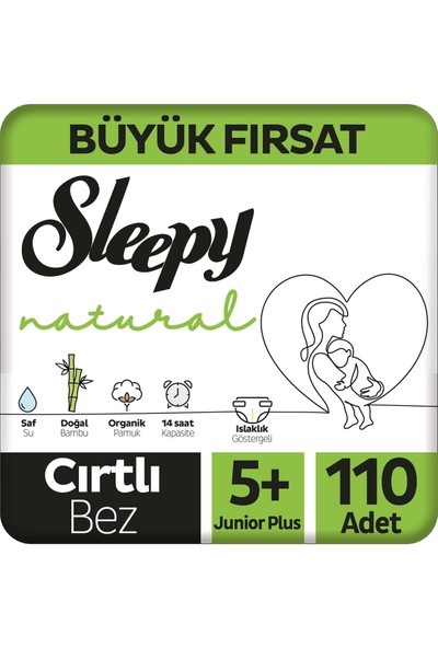 Sleepy Natural Büyük Fırsat Paketi Bebek Bezi 5+ Numara Junior Plus 110 Adet Sleepy Natural Büyük Fırsat Paketi Bebek Bezi 5+ Numara Junior Plus 110 Adet